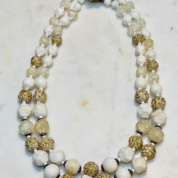 west germany | Jewelry | Vintage West Germany Double Strand White Mocha Beaded Collar Necklace 9 ...